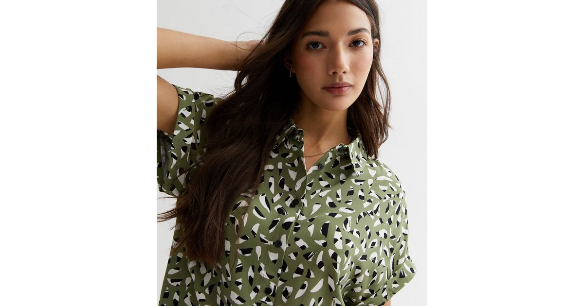 Khaki Abstract Short Sleeve Shirt | New Look