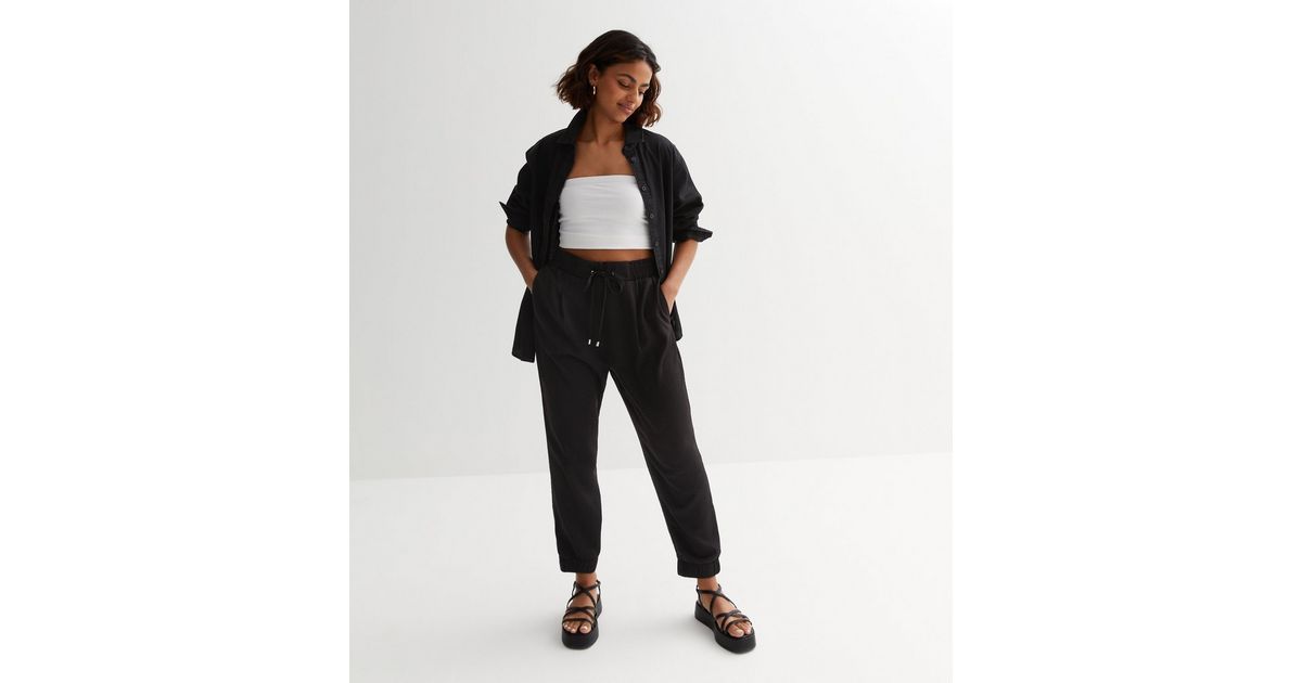 Petite Black Drawstring Joggers | New Look