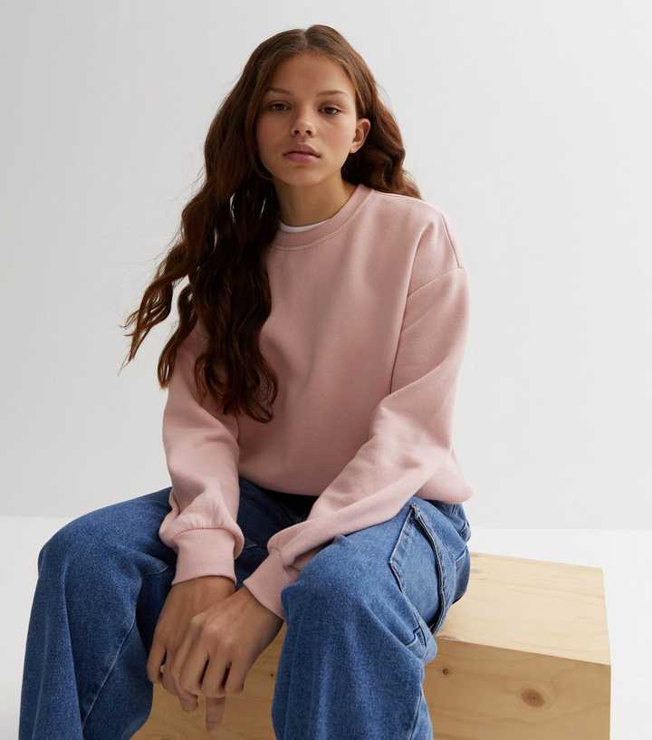 Girls Pale Pink Jersey Crew Neck Sweatshirt | New Look