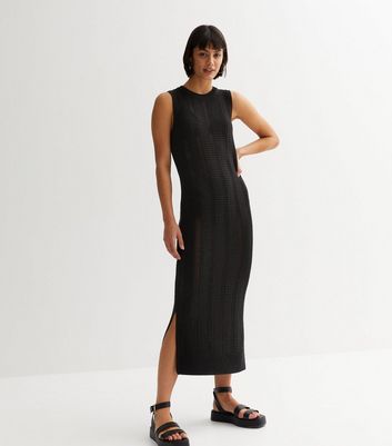 Black Knit Split Hem Bodycon Maxi Dress | New Look