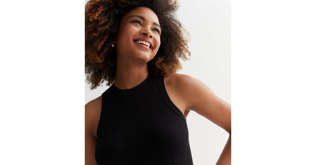 Black Ribbed Jersey Racer Vest | New Look