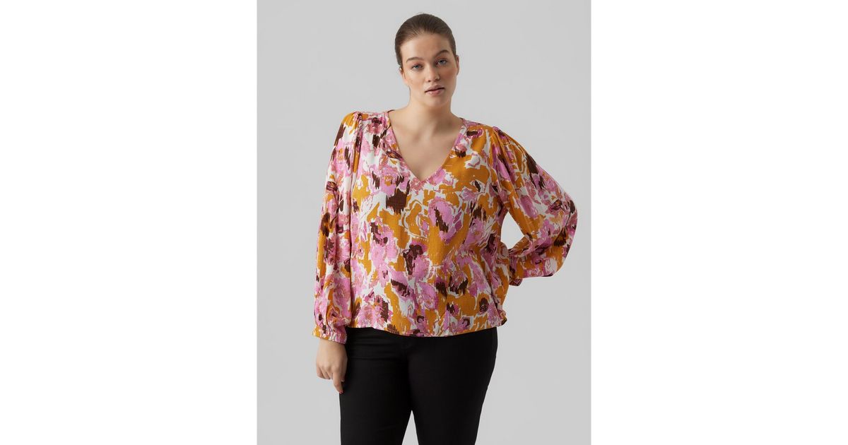 Vero Moda Curve Orange Floral Puff Sleeve Blouse New Look