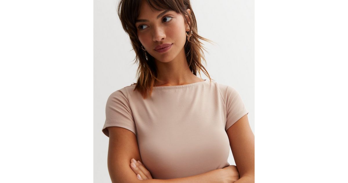 Mink Jersey Slash Neck T-Shirt | New Look