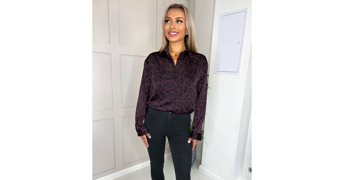 AX Paris Dark Purple Leopard Print Satin Shirt | New Look