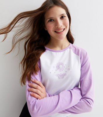 Girls Light Purple Mystic Butterfly Logo Ringer Raglan T-Shirt | New Look