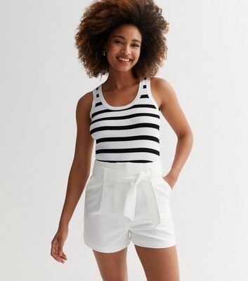 White Stripe Ribbed Knit Vest | New Look