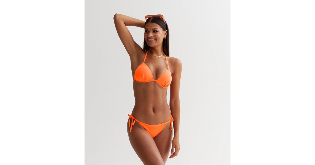 Bright Orange Moulded Triangle Bikini Top New Look