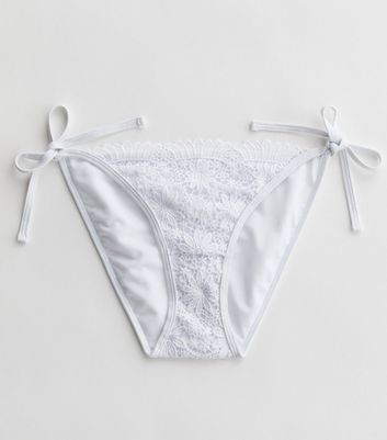 White Lace Bikini White Lace Tie Side Bikini Bottoms | New Look