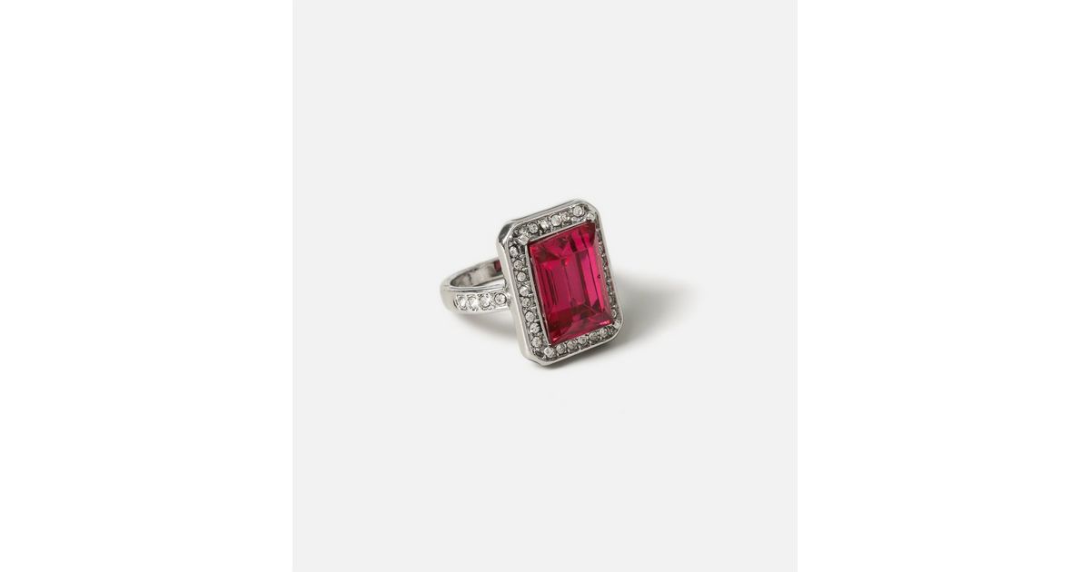 Freedom Pink Rectangle Gem Diamanté Ring | New Look