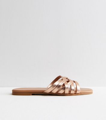 Rose Gold Strappy Mule Sliders | New Look