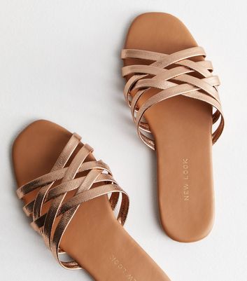 Rose Gold Strappy Mule Sliders | New Look