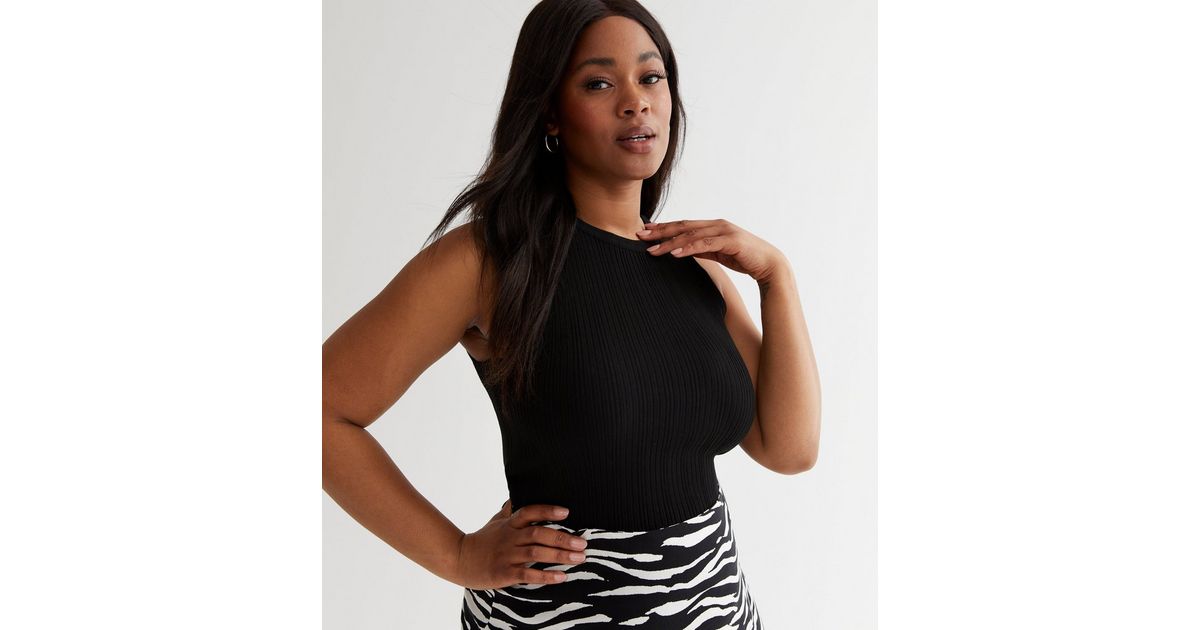 Curves Black Ribbed Knit Racer Vest | New Look