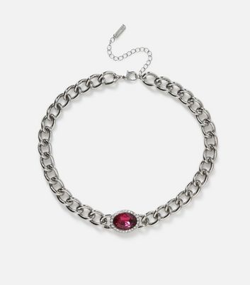 Freedom Pink Gem Chain Choker | New Look