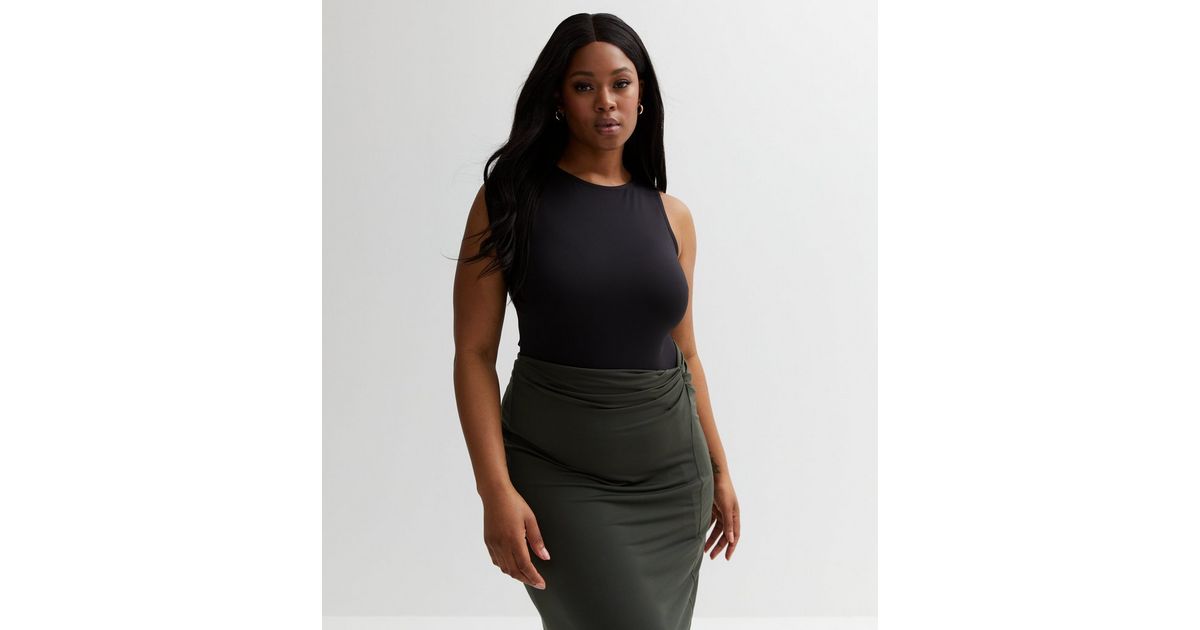 Black Curves Slinky Racer Bodysuit | New Look