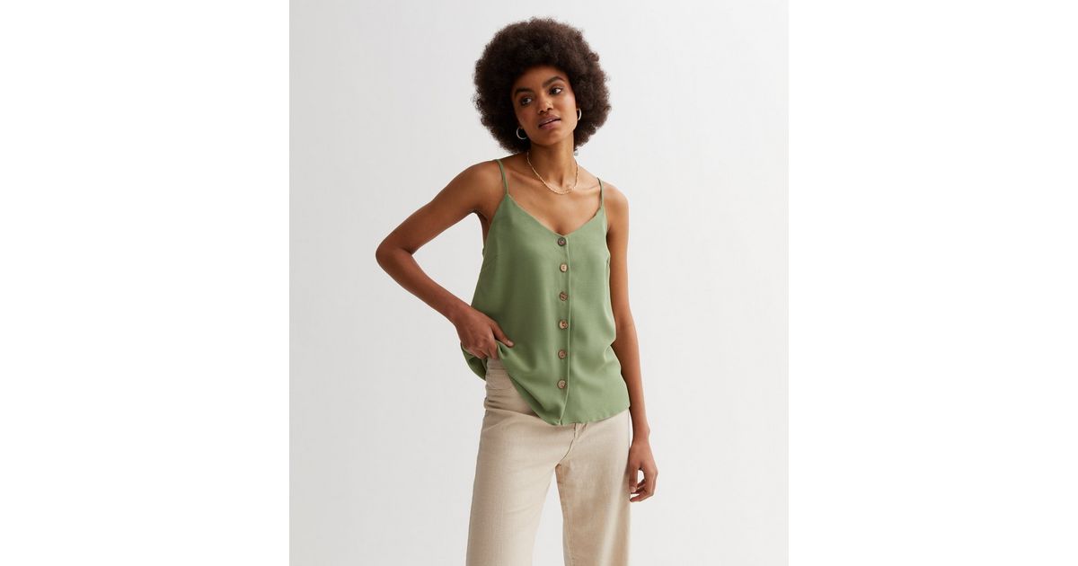 Khaki Button Front Cami Top | New Look