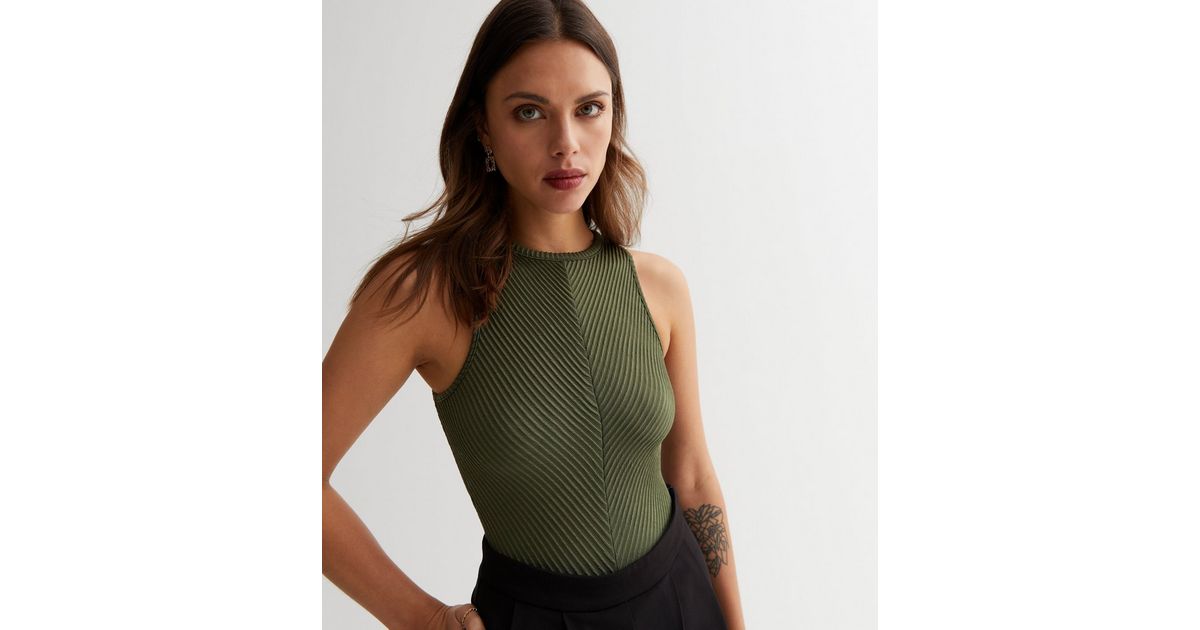 Khaki Round Neck Sleeveless Racer Bodysuit | New Look