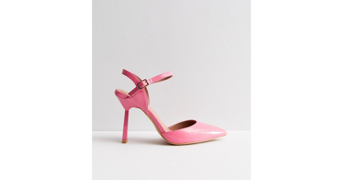 Bright Pink Patent Stiletto Heel Court Shoes | New Look