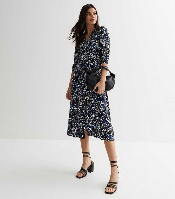 Black Mark Making Jersey 1/2 Sleeve Midi Dress | New Look