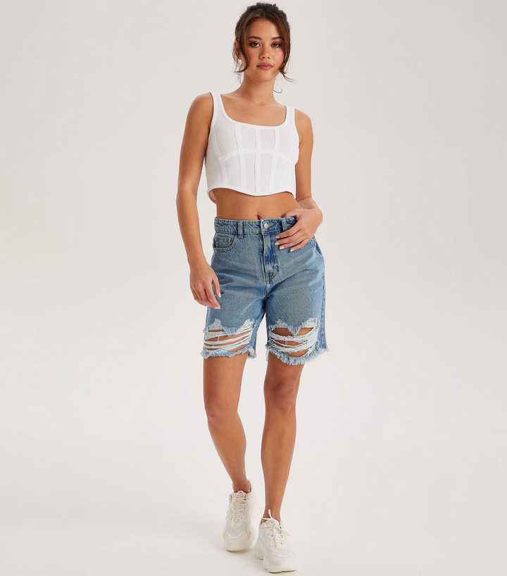 Urban Bliss Blue Denim Ripped Shorts | New Look