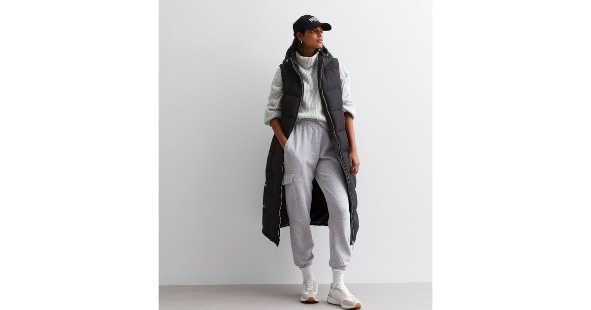 Black Long Hooded Puffer Gilet | New Look