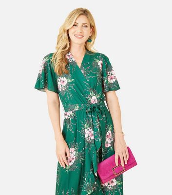 Mela Green Floral Wrap Midi Dress | New Look