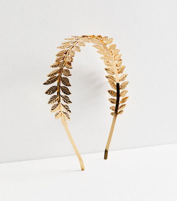 Gold Metal Large Leaf Headband | New Look