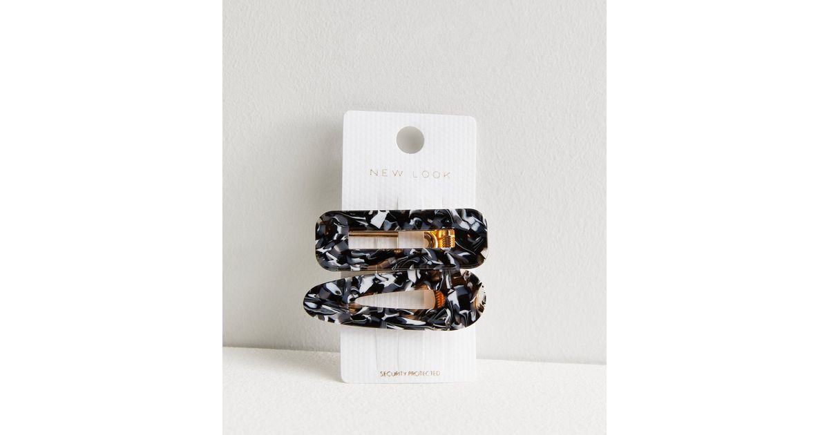 2 Pack Black Resin Hair Slides | New Look