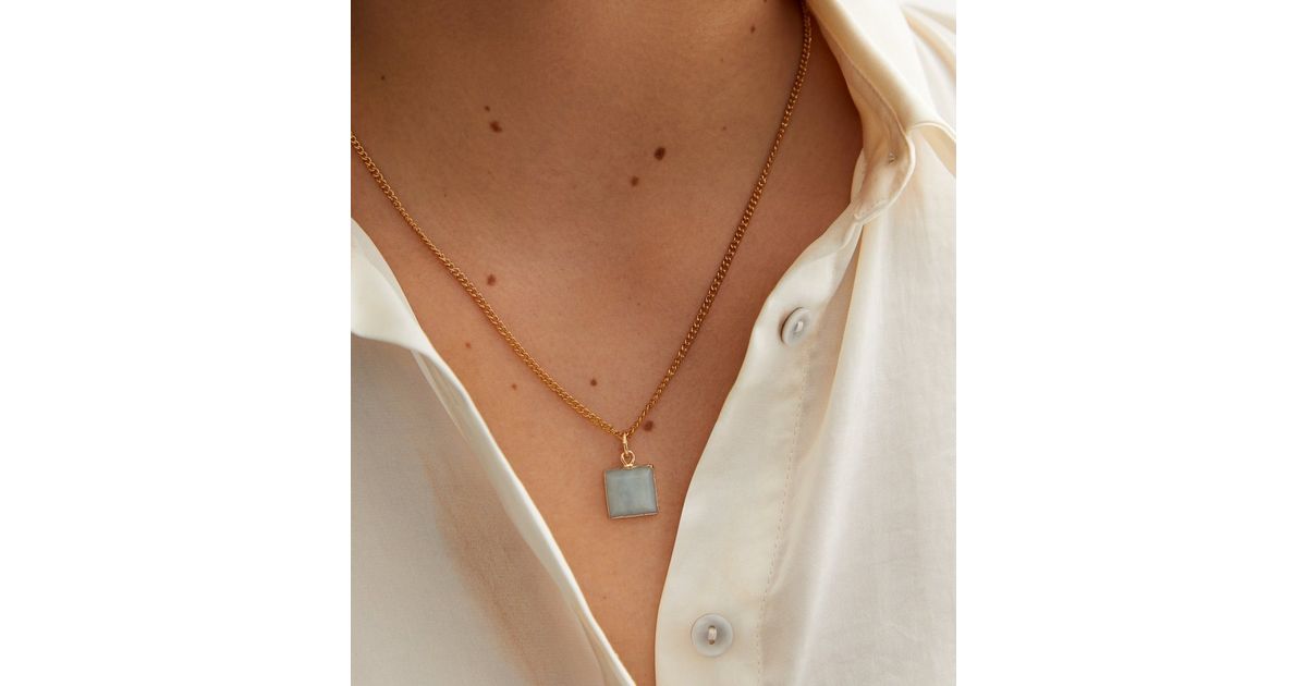 Pale Blue Semi Precious Stone Square Pendant Necklace | New Look