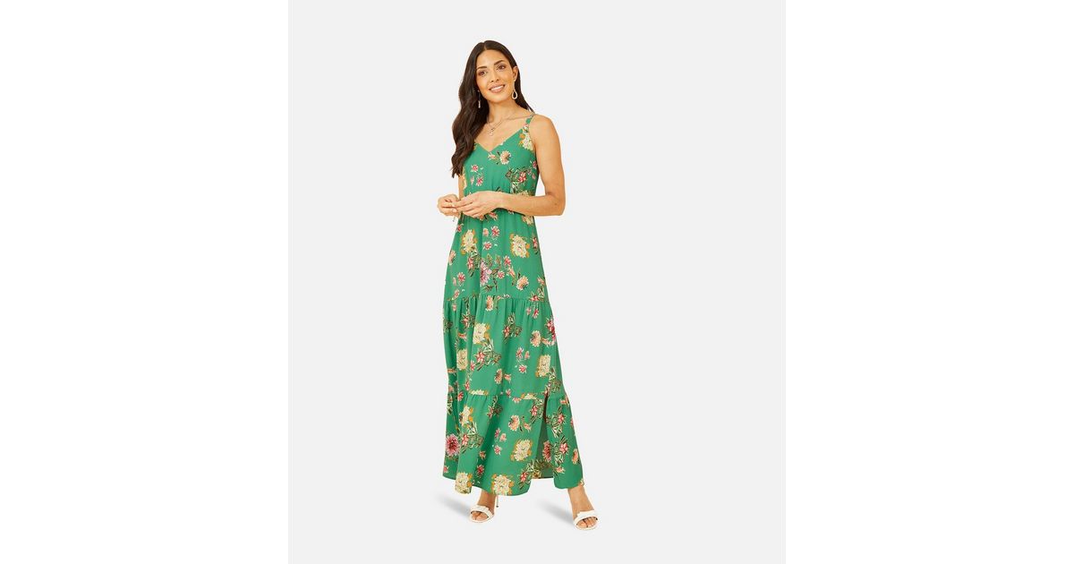 Yumi Green Floral Tiered Strappy Maxi Dress | New Look