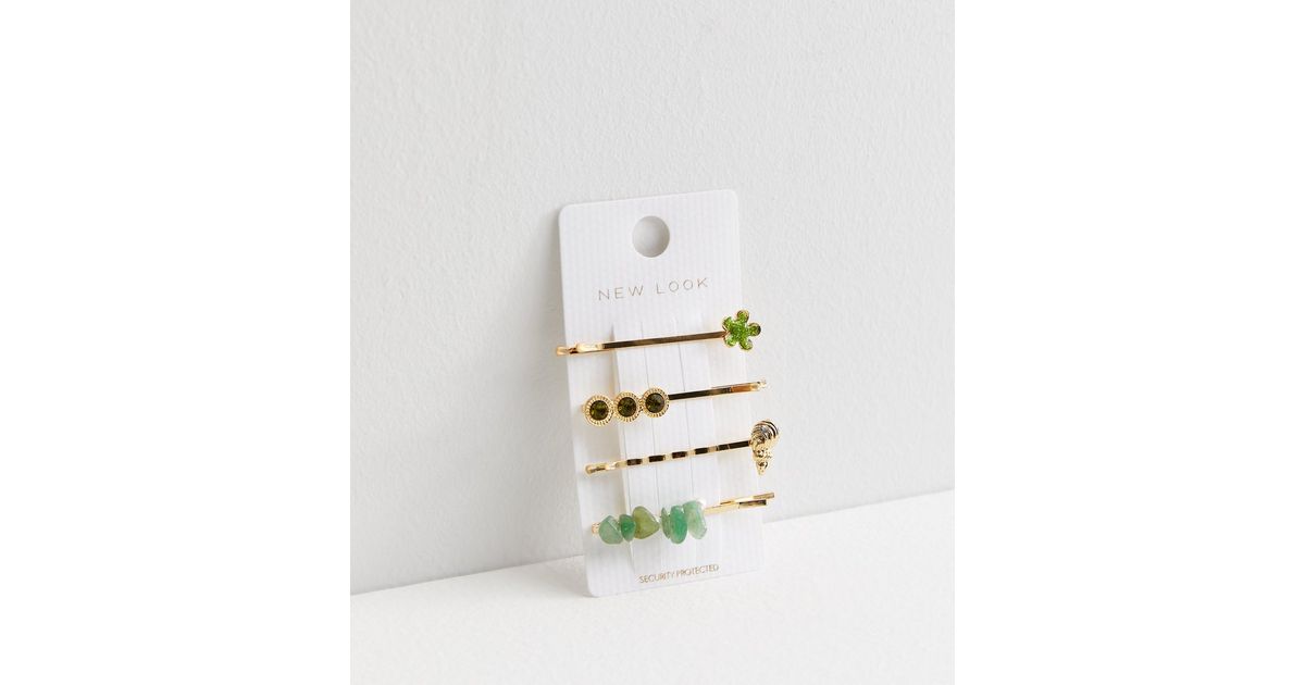 4 Pack Light Green Shell Gem Hair Slides | New Look