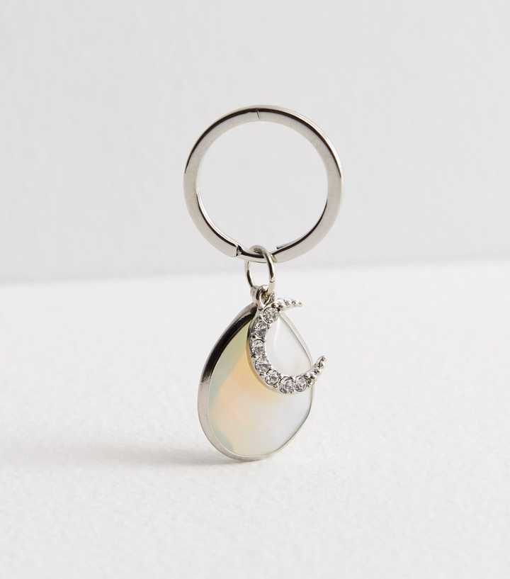 Blue Semi Precious Stone Diamanté Moon Keyring | New Look