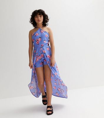 Girls Blue Floral Maxi Halter Playsuit | New Look