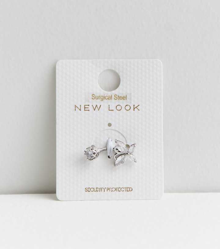 Silver Diamanté Butterfly Belly Bar | New Look
