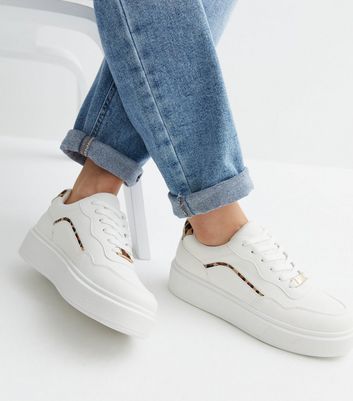 White Leopard Print Trim Chunky Trainers | New Look