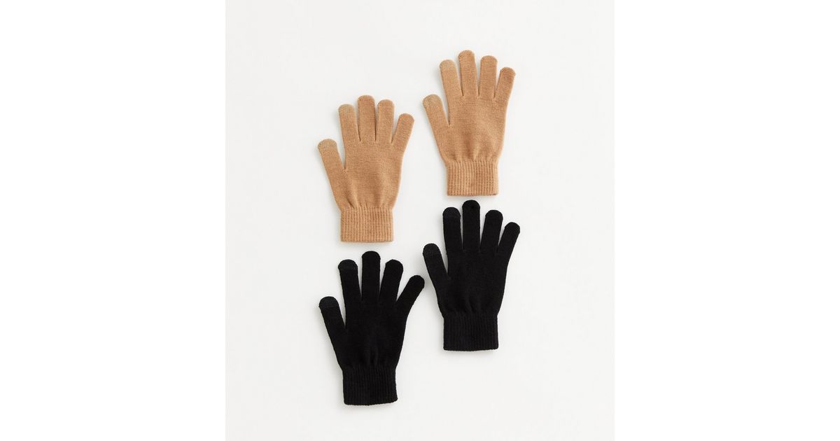 2 Pack Brown and Black Touch Screen Magic Gloves | New Look