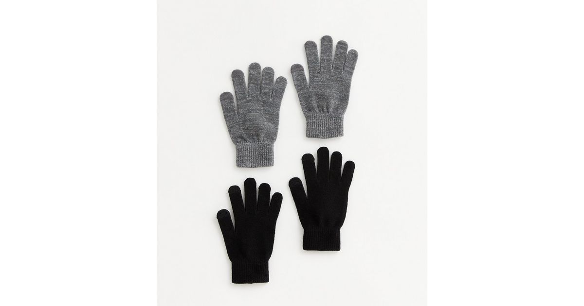 2 Pack Black and Grey Glitter Touch Screen Magic Gloves | New Look