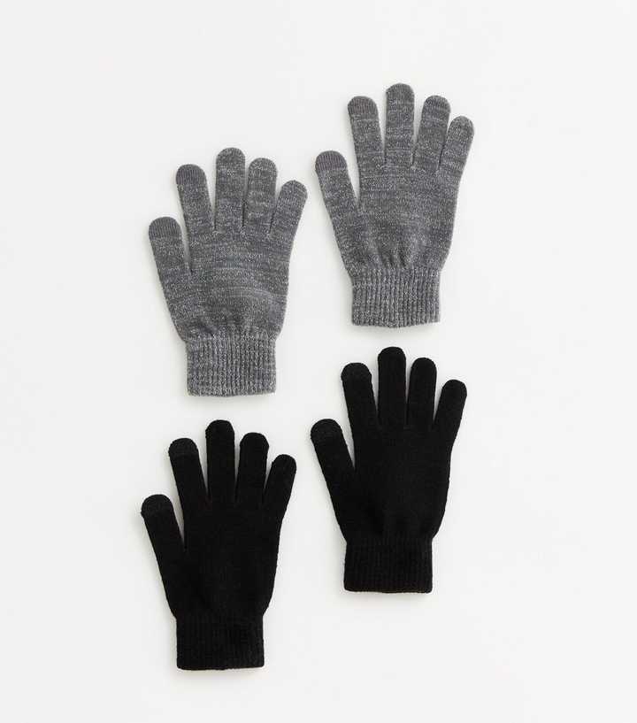 2 Pack Black and Grey Glitter Touch Screen Magic Gloves | New Look