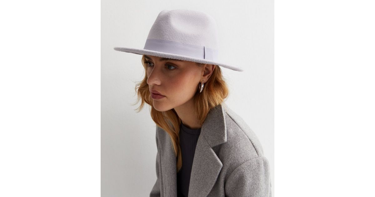 Light Grey Ribbon Trim Fedora | New Look