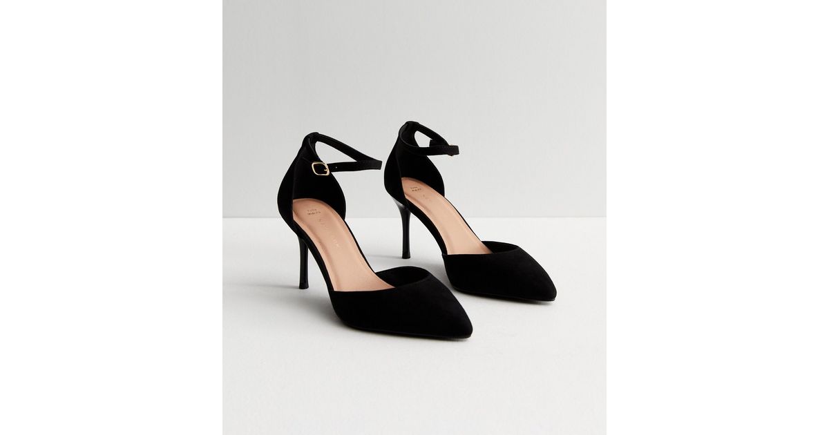 Extra Wide Fit Black Suedette Mid Stiletto Heel Court Shoes | New Look