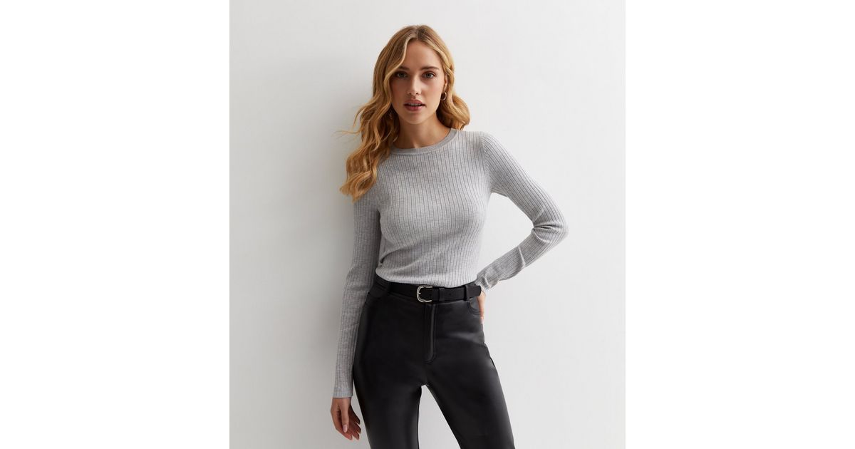 Pale Grey Ribbed Knit Long Sleeve Top | New Look