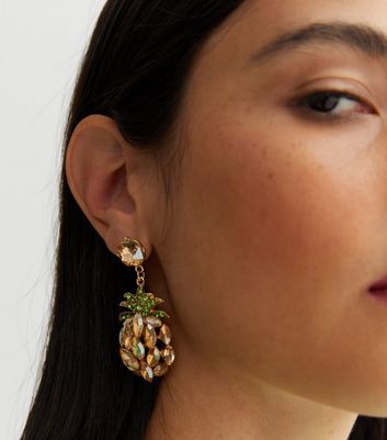 Gold Pineapple Gem Earrings | New Look