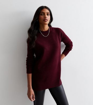 Burgundy Knit Longline Jumper | New Look