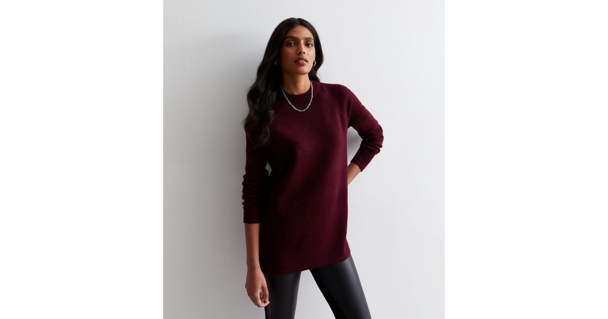 Burgundy Knit Longline Jumper | New Look