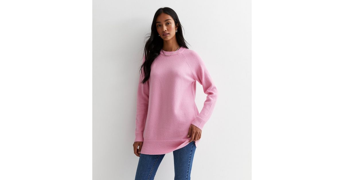 Mid Pink Knit Longline Jumper | New Look