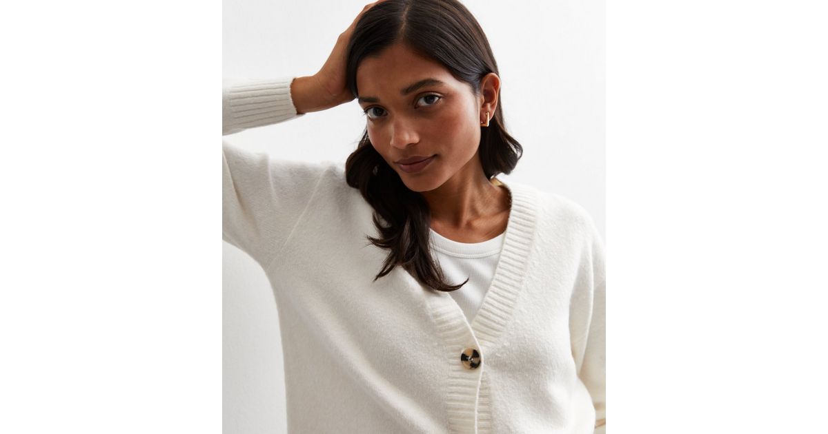 Off White Knit Button Front Cardigan | New Look