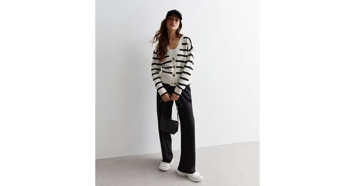 Cream Stripe Knit Button Front Cardigan | New Look