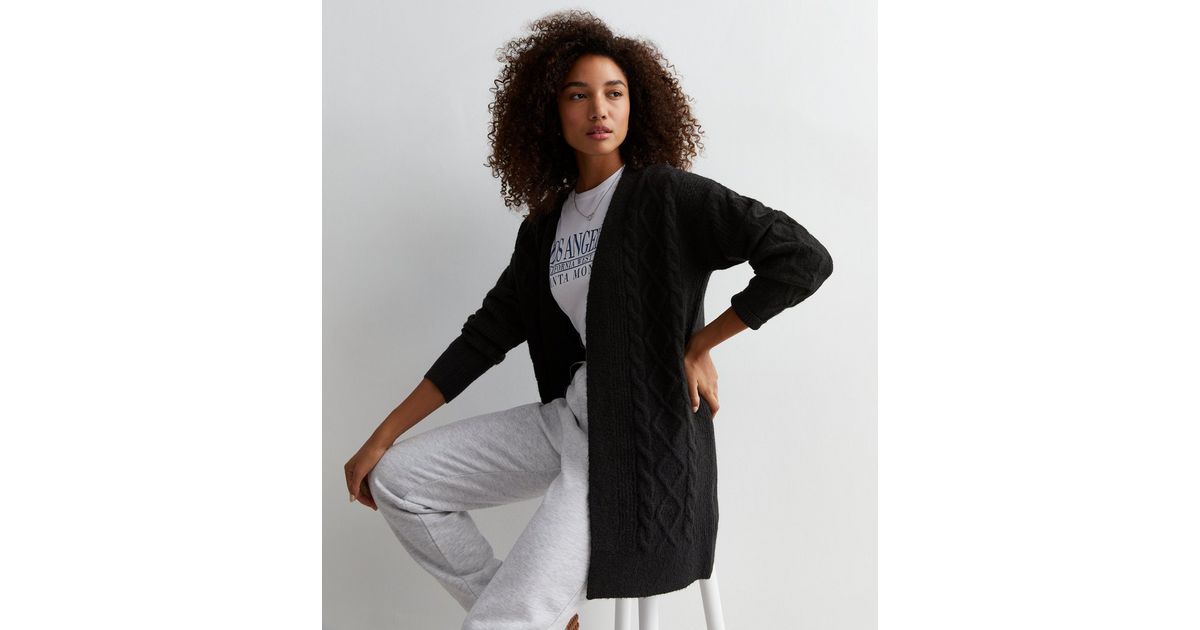 Black Cable Knit Longline Cardigan | New Look