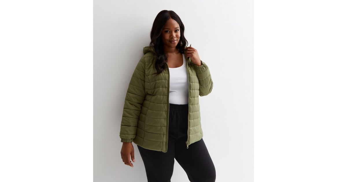 Curves Khaki Lightweight Puffer Jacket | New Look