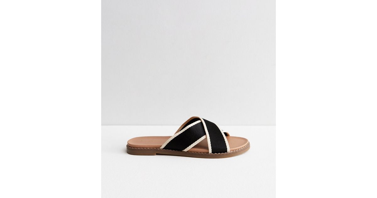 Black Cross Strap Footbed Mule Sliders | New Look