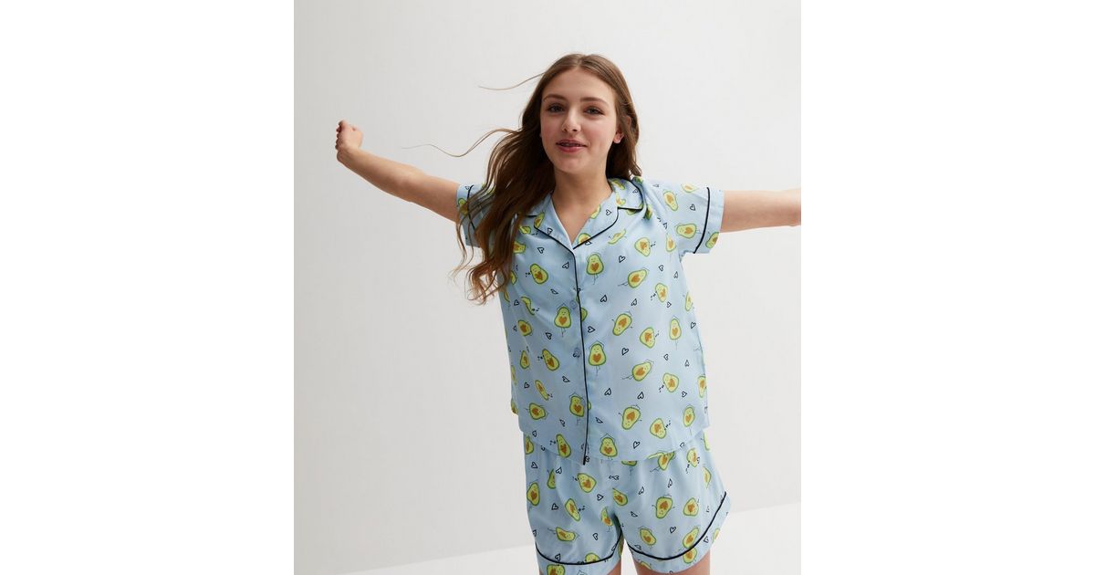 Girls Blue Short Pyjama Set with Avocado Print | New Look